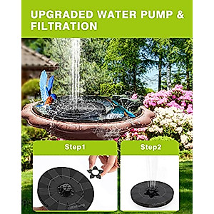 Xinhong Solar Bird Bath Fountains, Upgrade 3W Solar Powered Fountain Pump with 3 In 1 Rotation Nozzle, Free Standing Floating Solar Fountain Pump for Bird Bath, Fish Tank, Pond