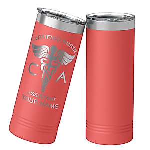 Personalized CNA Certified Nurse Assistant Gift on Guava 22 oz Stainless Steel Skinny Tumbler Custom Engraved Gifts for Men and Women