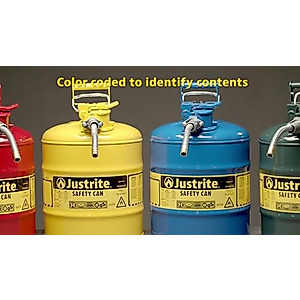 Justrite 5 Gallon Type II Yellow Safety Can for Diesel with Flame Arrester, Self-Closing Lid, and 1" Flexible Metal Spout, Made in the USA, Galvanized Steel Flammable Storage Can, 7250230