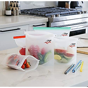 Edge Cook Reusable-Silicone-Food-Storage-Bags - Premium Airtight-Seal-Best-For-Food-Cooking and Preserving - 100% Leakproof, Eco-friendly, Dishwasher, Oven, Freezer Safe (Set of 5-2 Large+3 Medium)