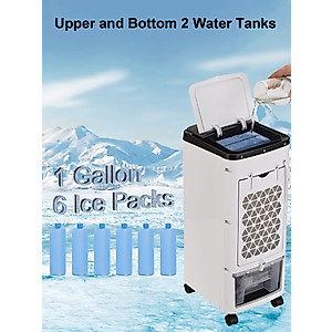 Uthfy Evaporative Air Cooler, 3 In 1 Swamp Cooler with 6 Ice Packs, Remote, 12H Timer, Portable Evaporative Cooler with 70° Oscillation, 3 Speeds, 3 Modes, Cooling Fan for Bedroom, Living Room, Office