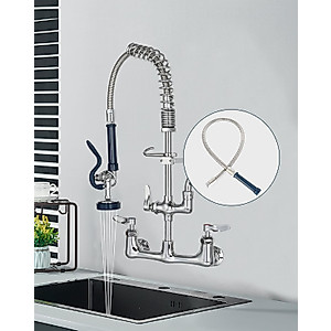 Phivan Commercial Sink Faucet Sprayer Hose with Heat Resistant Handle 44 Inch Pre-rinse Sprayer Hose for Kitchen Sink Faucets Stainless Steel Flexible Commercial Dish Spray Hose Parts