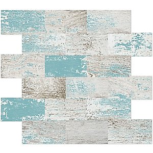 DEWOO 10-Sheet Peel and Stick Tiles Backsplash Stick on Tiles for Kitchen Wall (13.5" x 11.4"，Retro Blue