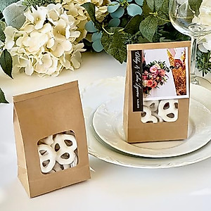 BRMARKET Small Square Window Kraft Paper Bags | 3.3 x 5.5 x 2 Inches Treat Cookie Bags with Tin Tie Closure | 50 Pcs (Disposable, Single Layer Paper, Kraft Brown)