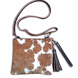 Cowhide Purse Crossbody Handbag Clutch Brown White Cow Hide Hair on Calf Hide Leather Fur | Women Cowhide Crossbody Purse Bag