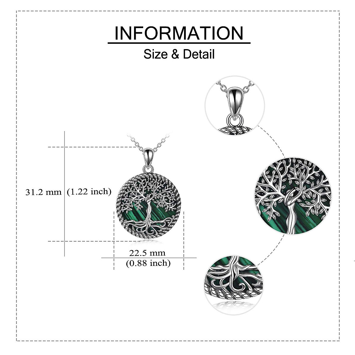 ONEFINITY Malachite Tree of Life Necklace Sterling Silver Malachite Tree of Life Pendant Jewelry for Women Gifts