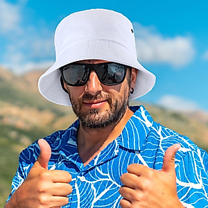 Xtinmee 48 Pcs Washed Cotton Bucket Hats Unisex Cotton Getaway Headwear Packable Summer Hats for Travel Beach Outdoor, White(Large-X-Large)