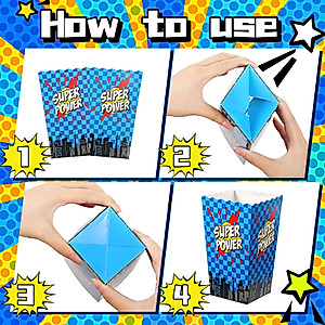 24 Pcs Hero Theme Popcorn Boxes Hero Party Supplies Snack Treat Box Cookie Box Popcorn Containers for Kids Adults Candy Baby Shower Favor Birthday Party Supplies