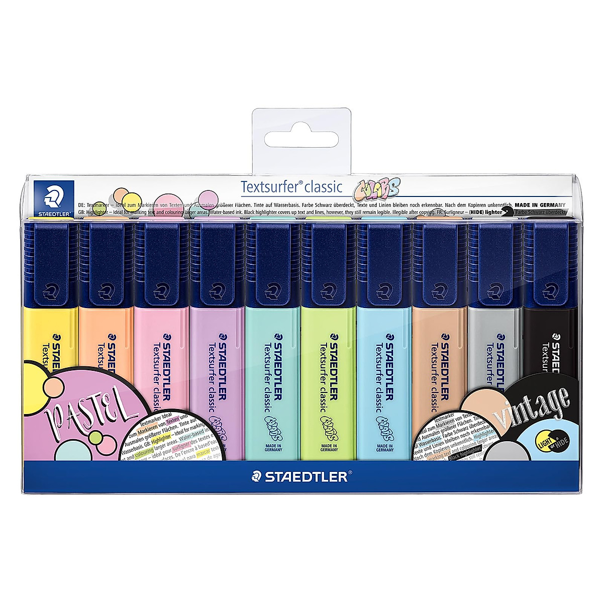 STAEDTLER Textsurfer Classic 364 Highlighter, Case with 10 Colours, Pastel & Vintage 364 CWP10