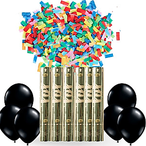 Confetti Cannon (6 Pack) - Multicolor Party Poppers Confetti Shooters, Biodegradable Confetti Poppers for Birthday, Graduation, Wedding, Christmas, and New Year's Eve with Free Decoration Balloons