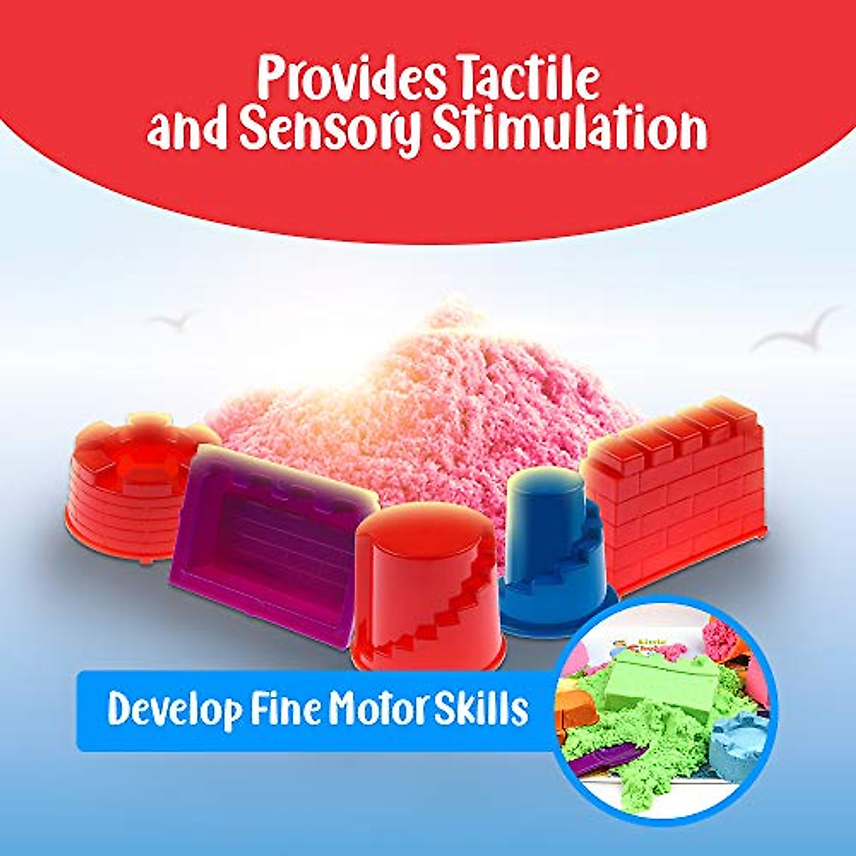 LITTLE CHUBBY ONE Kids Play Sand Castle Set - 3 Lbs Sand - Toy Magic Sand Set - 10 Molds - Mess Free Play for Girls and Boys - Ideas for Children Activities Age 3 4 5 6 7 8 9 10