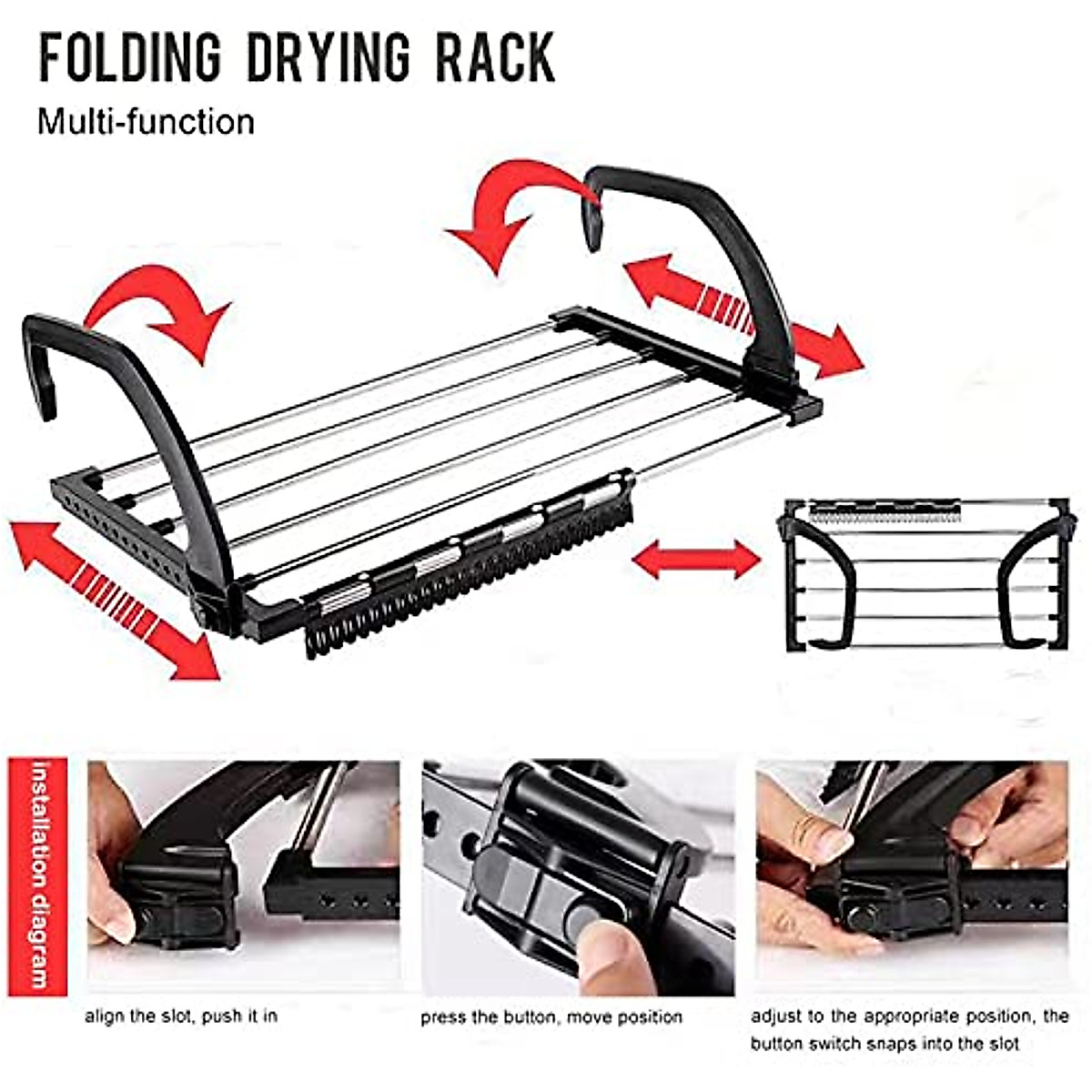 Clothes Drying Rack, Stainless Steel Folding Laundry Mini Towel Drying Rack Indoor/Outdoor Easy Install Hanging on Door Bathroom Windowsill Guardrail Corridor Balcony