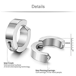 Jstyle Stainless Steel Mens Womens Clip On Earrings Hoop Huggie Non-Piercing Hypoallergenic White