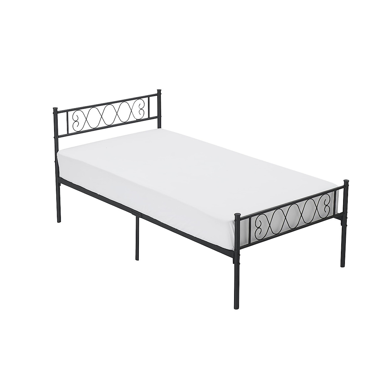 SUNNYFURN Metal Twin Bed Frame Metal Platform Bed Frame with Headboard and Footboard Classic Metal Bed Frame with Iron-Art Sweet Heart for Girls and Boys No Box Spring Needed Noise-Free