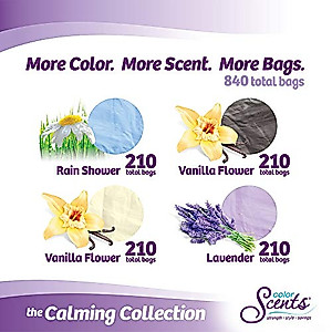 Color Scents Small Trash Bags - 4 Gallon, 840 Total Bags (12 Packs of 70 Count), Twist Tie - Multi-color bags in Calming Collection Scent