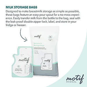 Motif Medical, Milk Storage Bags, 8 oz Milk Freezer Bag with Easy Pour Spout, BPA Free, Write-On Label - 90 Count