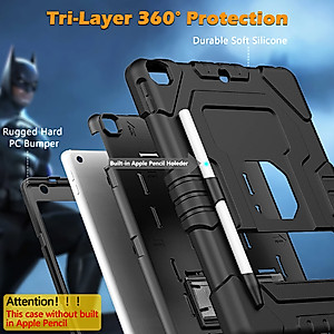 TOPSKY iPad 9th Generation Case 2021, iPad 8th/7th Generation Case 2020/2019, iPad 10.2 Case with Pencil Holder and Kickstand, 3 in 1 Heavy Duty Shockproof Rugged Protective Tablet Cover, Black