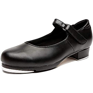 NLeahershoe Slide Buckle Leather Tap Shoes Dancing Shoes for Women,Ladies,Girls, Black (10.5 B(M) US)