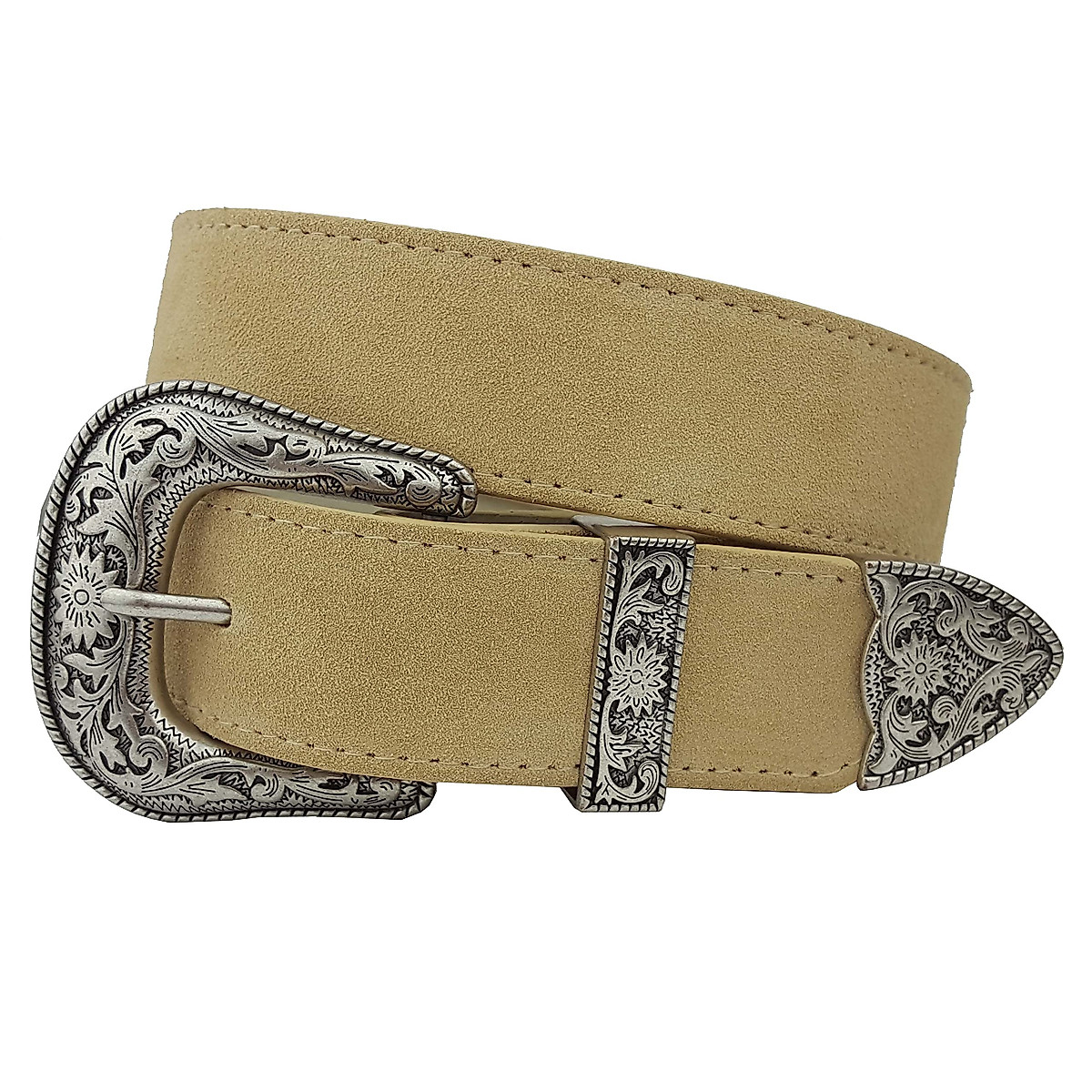 Axesoria Genuine Causal Suede Belt (Small, Sand w. Western Buckle)