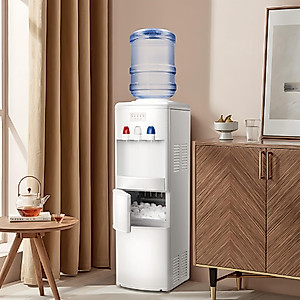 ZAFRO 2-in-1 Bottom Loading Water Cooler Dispenser Hot and Cold 3 to 5 Gallon Bottle Water Dispenser 27LBS/24H Ice Maker Machine with Child Safety Lock（White）