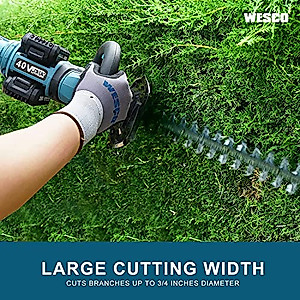 WESCO 40V Cordless Hedge Trimmer, 24-Inch Dual Action Cutting Blades, 3/4-Inch Cutting Capacity, 2Pcs 2.0Ah Li-ion Battery and Charger, Cordless Trimmer for Hedges/Shrubs/Bushes Trimming