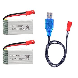 2 Pcs 3.7V 1200mAh 25C 903052 Rechargeable Lipo Battery with USB Charger for HQ898B H11D H11C RC Quadcopter Drone Spare Parts