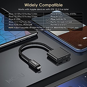 MOOU iPhone Splitter Audio and Charge Adapter [Apple MFi Certified] 2 in 1 Lightning to 3.5mm Headphones Jack + Charger Adapter for iPhone 14/14 Pro/13/13 Pro/13 Pro Max/12/12 Mini/11/11 Pro/X/XS/SE