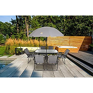 Nice C Outdoor Dining Sets, Patio Furniture Set, 8 Piece Patio Set with Umbrella, Garden Outdoor Furniture Table Set with Tilted Removable Umbrella, Glass Table, and 6 Folding Chairs
