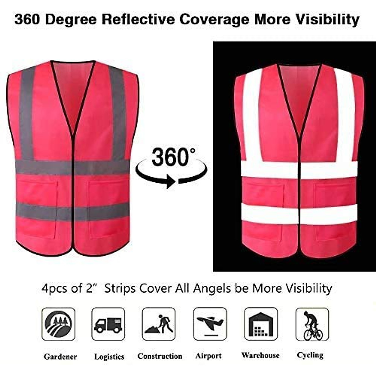 JSungo High Visibility Safety Vest 10 Pack ANSI Class 2 Security Vest with 2 Inch Reflective Silver Strip, Women Construction Vest for Night Running, Jogging, Cycling Walking (Pink)