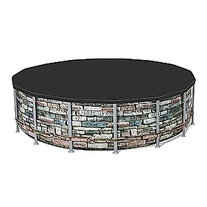 Bestway Round PVC 16 Foot Pool Cover for Above Ground Pro Frame Pools with Drain Holes and Secure Tie-Down Ropes, Black (Cover Only)