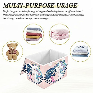 Kigai Unicorn & Girl Pink Storage Baskets for Shelves Foldable Closet Basket Storage Bins with Lid for Clothes Home Office Toys Organizers