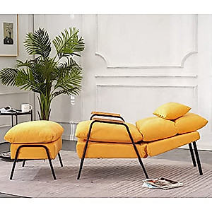 MCombo Modern Accent Recliner with Ottoman, Linen Fabric Armchair with Adjustable Backrest, Single Sofa Chair for Living Room Bedroom 4055 (Yellow)