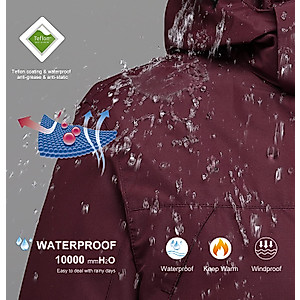 PTSOC Women's 3 in 1 Waterproof Ski Jacket Warm Winter Snow Coat Windproof Hooded Snowboarding Raincoat Wine Red X-Large