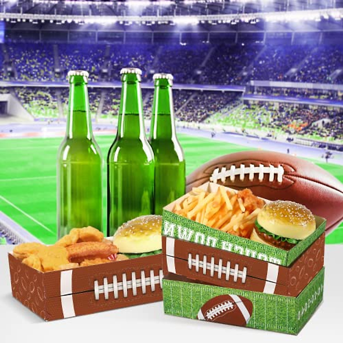 50 Pieces Paper Food Trays with Football Style Disposable Movie Night Snack Boxes Bowls Movie Theater Drink Popcorn Nacho Holder Food Serving Boats for Kids Movie Night Supplies Birthday Party