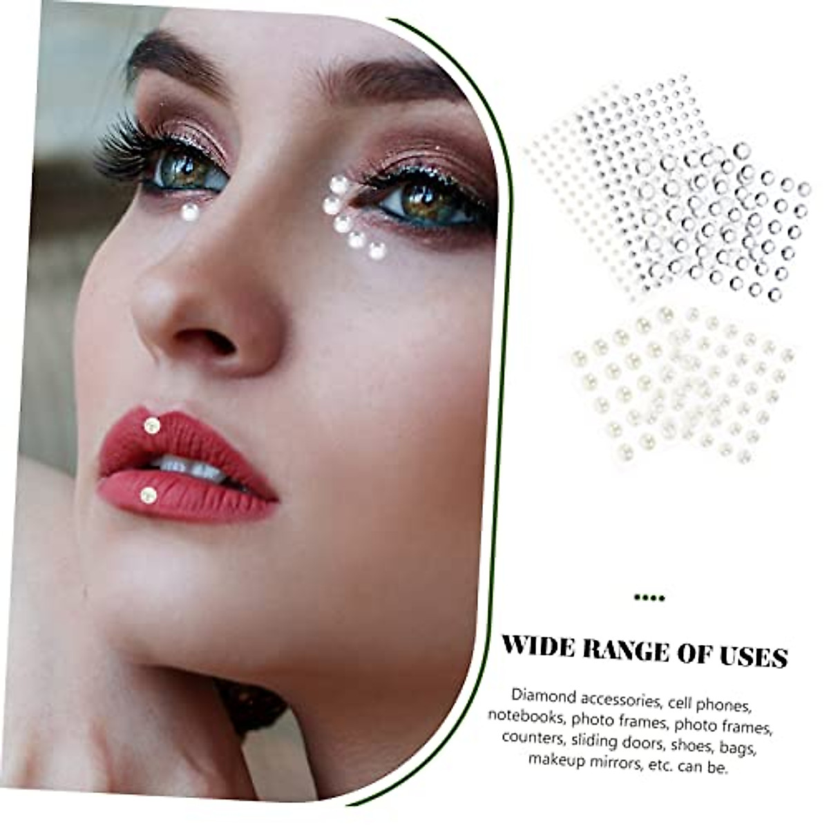 VILLCASE 12 Sheets Beauty Rhinestones Nail Art Decoration Hair Gems Pearl Rhinestones Adhesive Acrylic Stickers Eye Body Peals Nail Acrylic Charm Nail Art Charms Stickers for Phone Shell