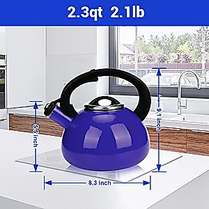 Whistling Tea Kettle, AIDEA 2.3 Quart Enamel-on-Steel Tea Kettle Stovetop, Enameled Interior Tea Pot Stovetop for Anti-Rust, Audible Whistling Hot Water Kettle for Kitchen (Cobalt Blue)