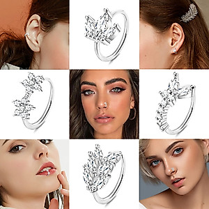 ORAZIO 9Pcs 20G Nose Rings Hoops For Women Surgical Steel Paved CZ Cartilage Earring Hoop Cute Butterfly Flower Nose Piercing Jewelry Silver Gold Black Rose Gold Nose Ring Hoop