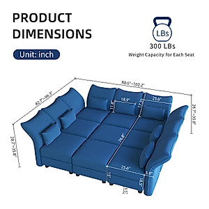 LLappuil Oversized Sleeper Sectional Sofa Couch, 102.2" 9-Seater Bed Shaped Modular Sectional Sofa with Storage Chaise, High Back Recliner Velvet Couches, Anti-Scratch Blue