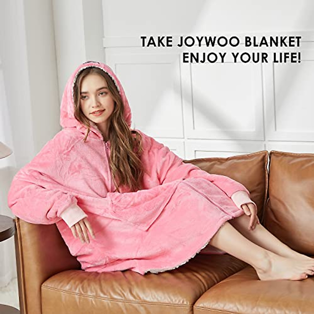 JOYWOO Wearable Blanket Hoodie, Oversized Hoodie Sweatshirt Blanket for Adults Women Men, Gift, Cozy and Fuzzy Sherpa Hoodie Blanket with Zipper and Giant Pocket
