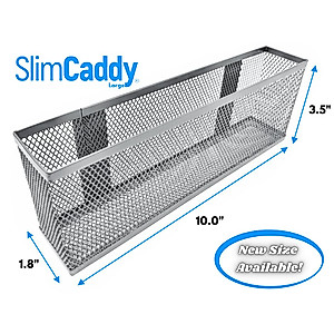Slim Caddy LARGE Adhesive Cabinet Door Organizer | Optimize Your Cabinet Space | Kitchen Plastic Lids Organizer, Bathroom Accessories Storage, Under Sink, More | 2 PK, 10”L x 3.5”H x 1.8”D each
