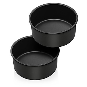 P&P CHEF 6 x 3 Inch Nonstick Cake Pan Set, 2-Piece Round Baking Cake Pans for Small Birthday Wedding Layer Cake, Deep Side & One-piece Design, Stainless Steel Core & Non Toxic, Black