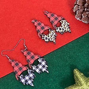 Christmas Earrings for Women Winter Dangling Earring Plaid Wood Christmas Jewelry for Girls-black plaid
