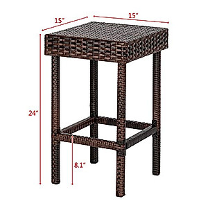 24 inch Counter Height Rattan Wicker Bar Stools Set of 4, Bistro Pub Backless Barstools, Kitchen Dining Room Chairs, Indoor Outdoor Furniture (Brown)