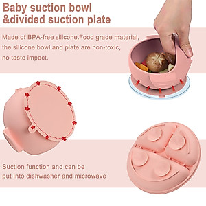 Silicone Baby Feeding Set, Baby Led Weaning Supplies with Suction Plates, Bowls Toddler Self Feeding Dish Set with Spoons Forks, Feeding Mat