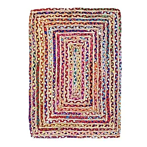 Jute Cotton Hand Braided Rug, 2'x3' - Multi Color, Reversible Decorative Bohemian Rugs for Kitchen Entryway, Farmhouse Rag Rug - 24x36 Inches