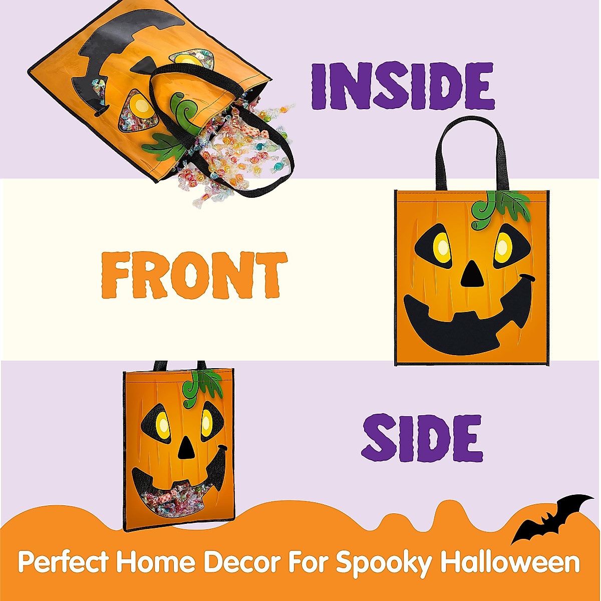 JOYIN 3 PCS Halloween Large Tote See-through Bags 22.5” x 13.75” Grocery Tote Trick or Treat Grocery Goody Bags for Trick or Treating, Grocery Shopping and More