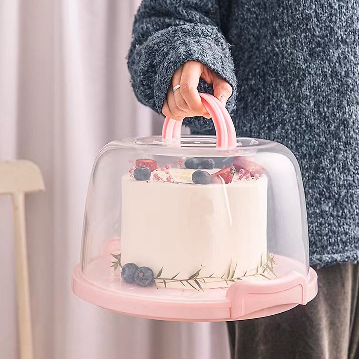 QianChi Cake Keeper with Cover & Cupcake Insert - Plastic Cupcake Carrier with Handle - Round Cake Carrier with Lid,12 Cupcake Holder and 12 x 4.7 Inch Cake - Caddie for Travel & Includes Cake Turntable