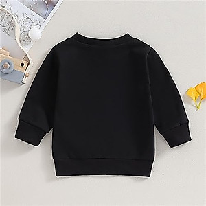 Baby Boys Girls French Terry Crewneck Sweatshirt Fuzzy Sherpa Pullover Crewneck Thermal Fleece Tops Festival Clothes Black
