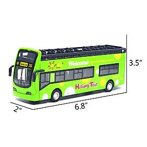 Ailejia City Bus Sightseeing Double Decker Bus Model Open Top Pull Back Vehicles Toy Die Cast Pull Back Vehicles Mini Model Car Lights and Music (Green)