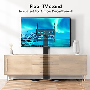 ONKRON Swivel Floor TV Stand Tempered Glass for 30" - 60" TV & Screen, Minimalist TV Stand Floor Standing up to 90 lbs, Bedroom TV Stand Adjustable Height Max VESA 400x400/TV Stand (26-65" / 77 lbs)
